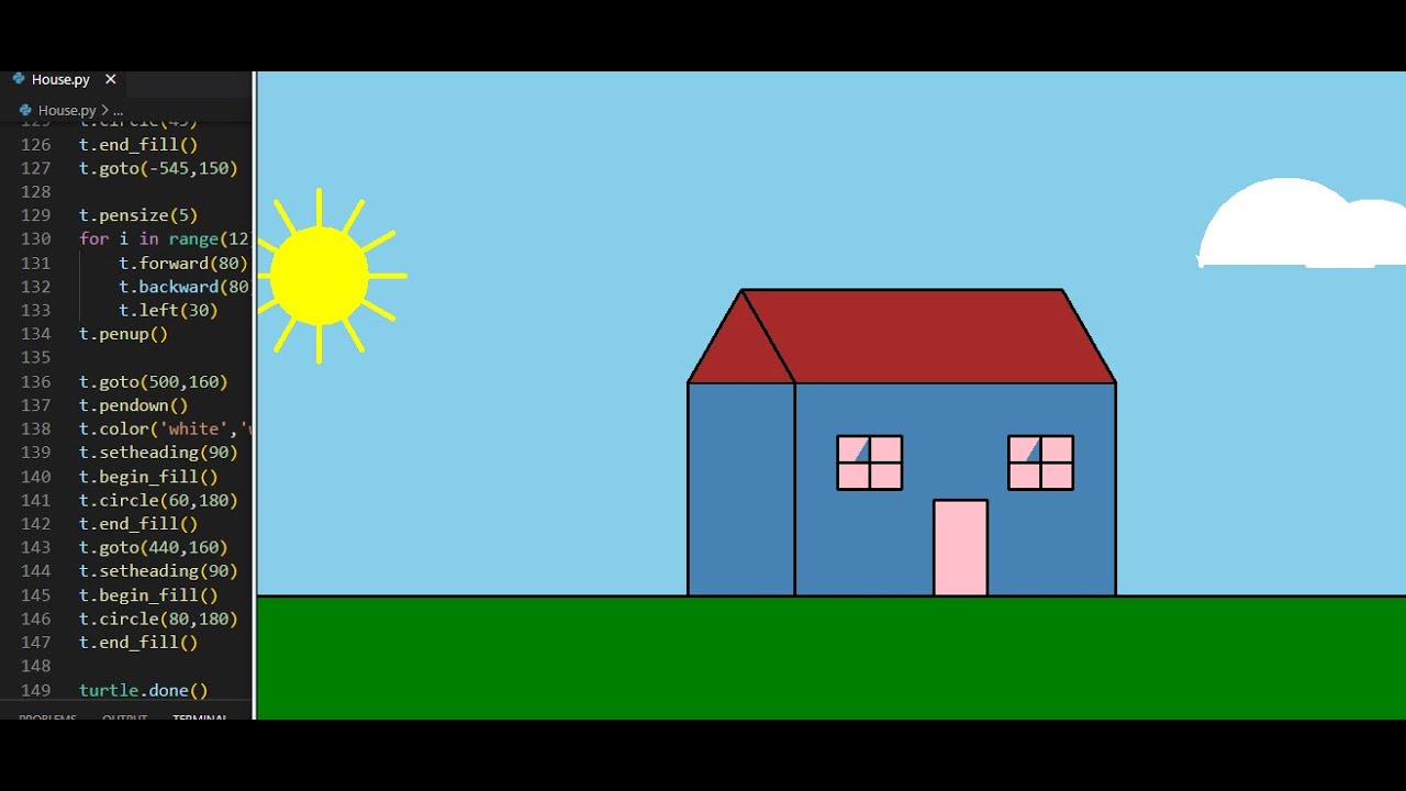 Draw Beautiful House Full Python Code Pythonturtle Youtube