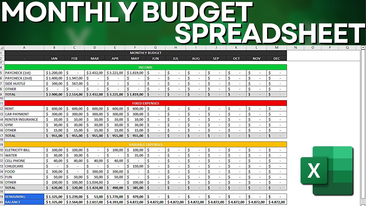 How To Create A Monthly Budget Spreadsheet In Excel