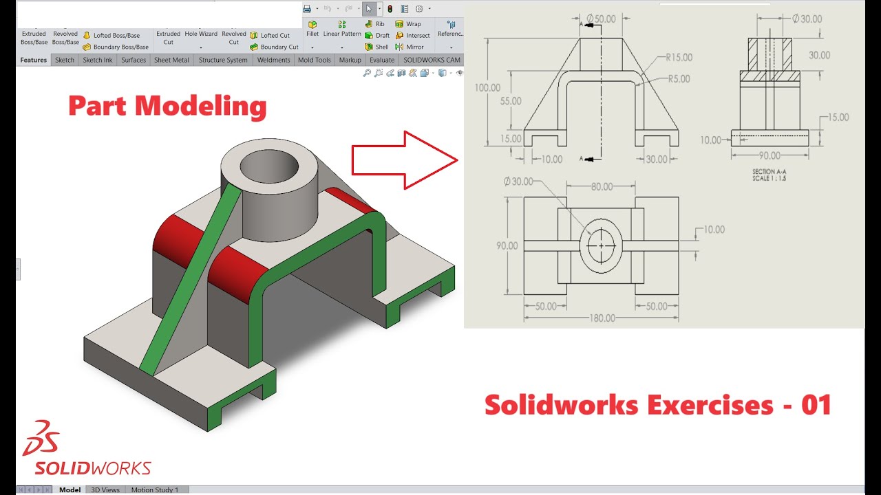 Solidworks Basics Drawing Exercises 01 Solidworks Part Modeling