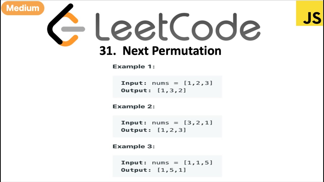 Leetcode 31 Next Permutation In Javascript Youtube