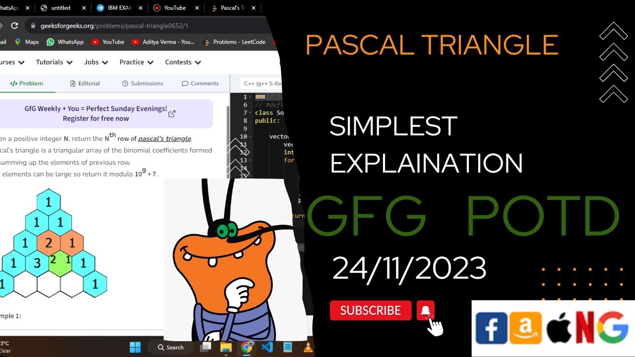 Pascal Triangle Gfg Potd Today Potd Gfg Problem Of The Day C