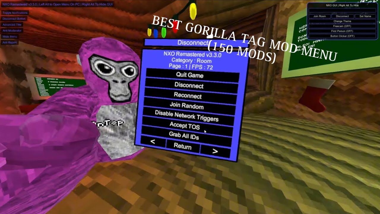 Best Gorilla Tag Mod Menu Ever 150 Mods Nxo Client Gorilla Tag