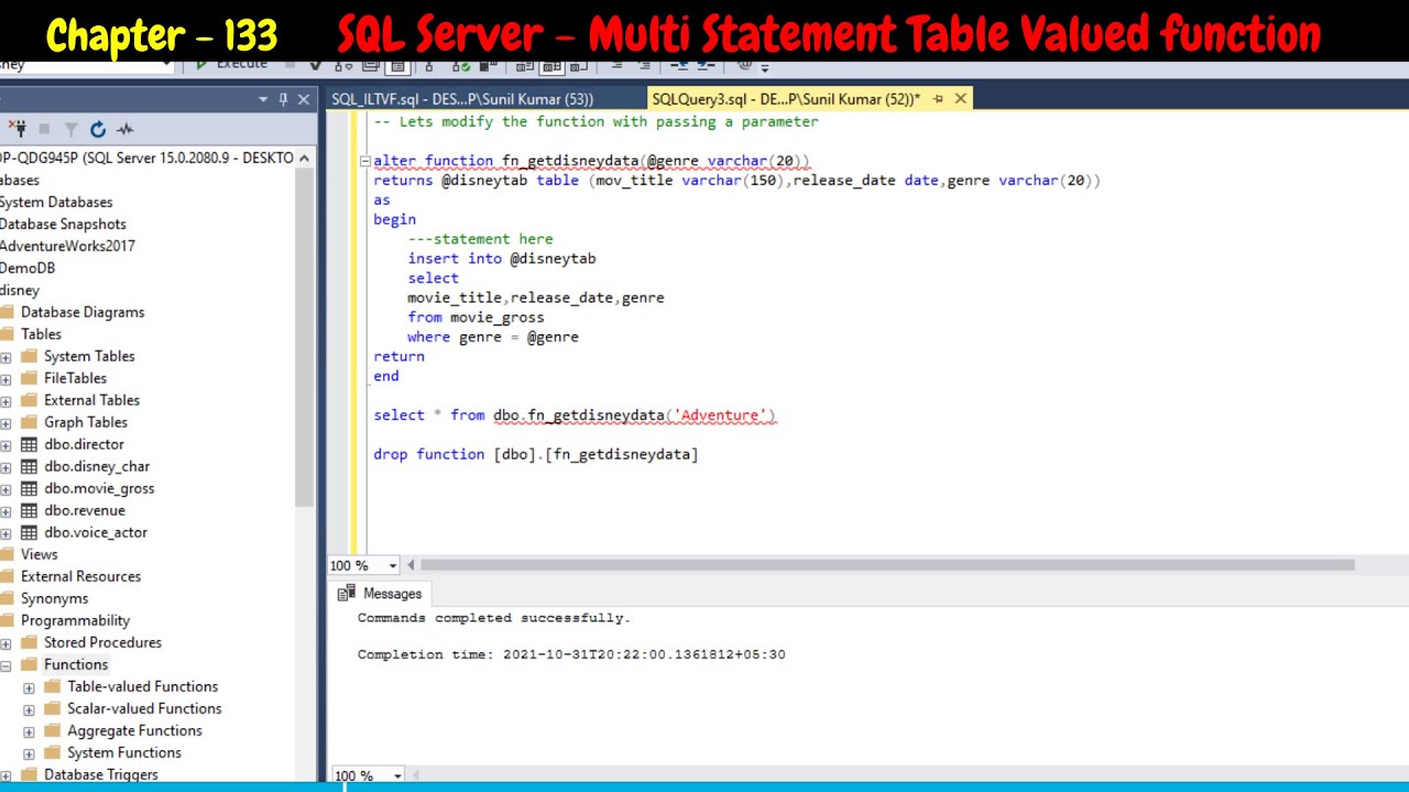 Sql Server Multi Statement Table Valued Function Youtube