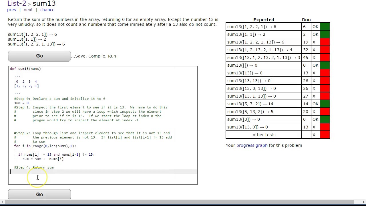Codingbat Sum13 Python Lists2 Youtube