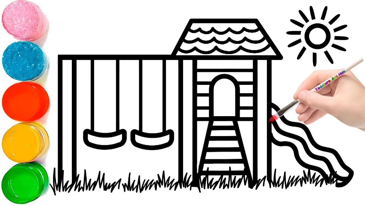 How To Draw A Playground With Slide And Swing Easy Slide Drawing For