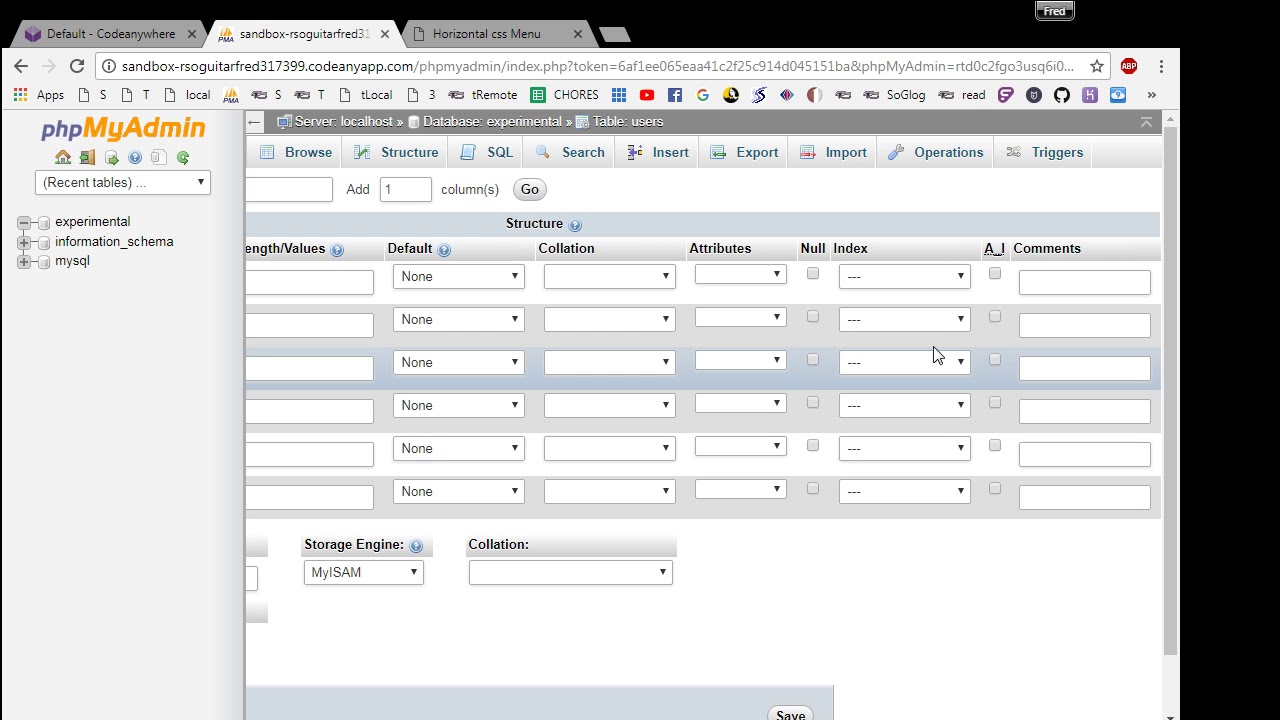 Codeanywhere Tutorials Create Database Users Table Youtube