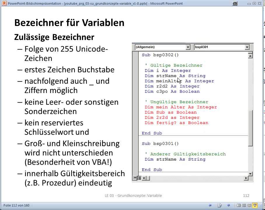 Prg03su07 Programmierung Variablen Variable Youtube