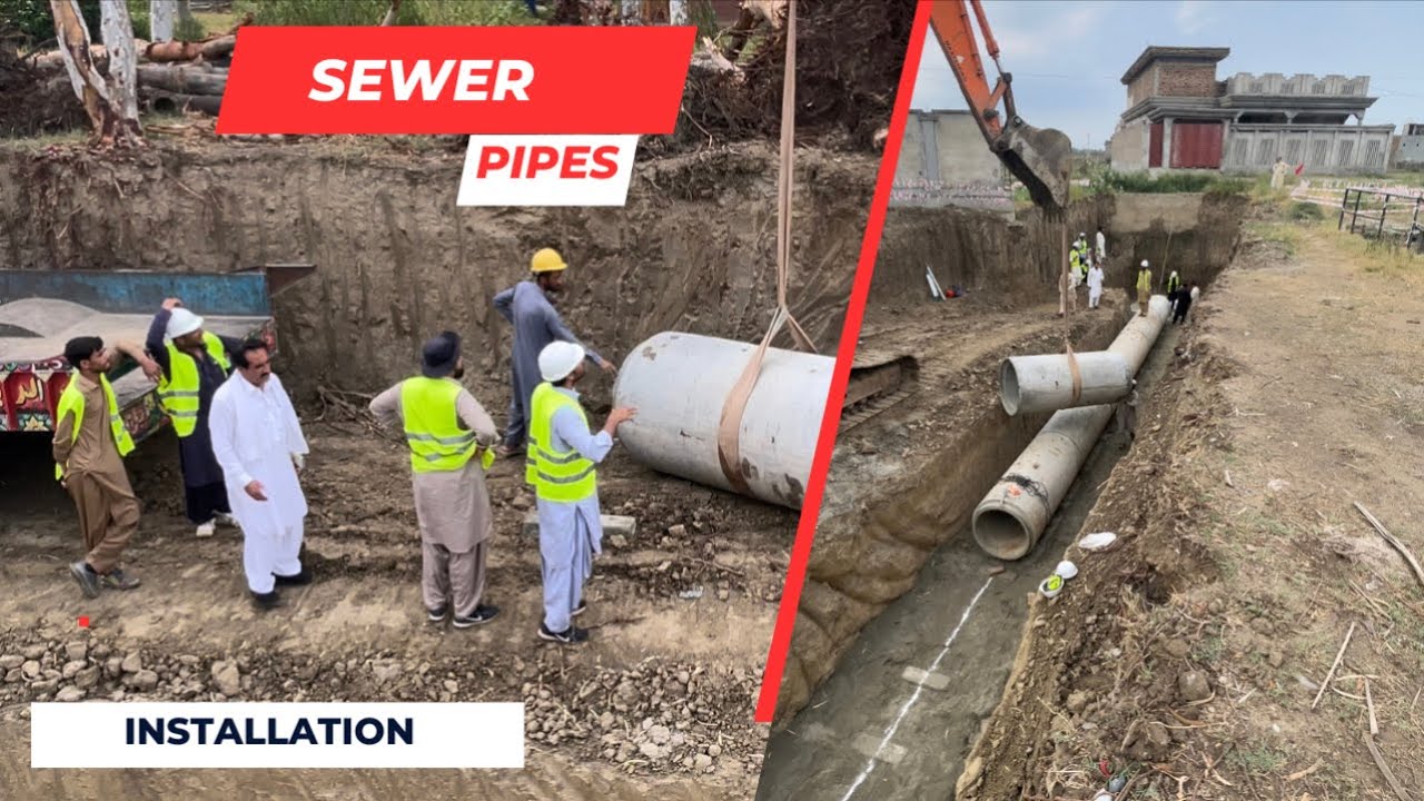 Installation Of Sewerage Pipes Construction Of 36 Dia Sewer Line