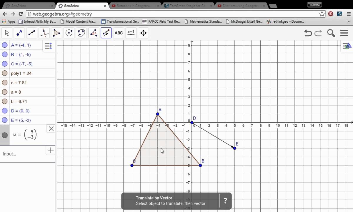 Translations Using Geogebra Youtube