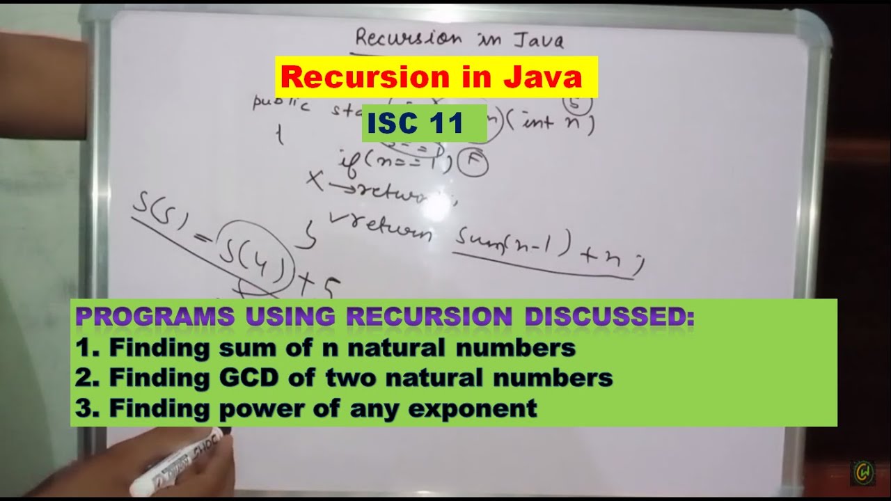 Recursion In Java Class 11 Isc Sum Of Natural Numbers Power And Gcd