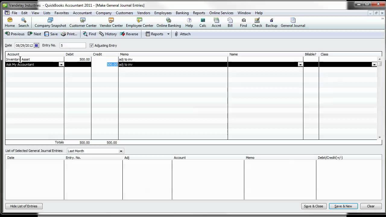 Quickbooks Journal Entry Template