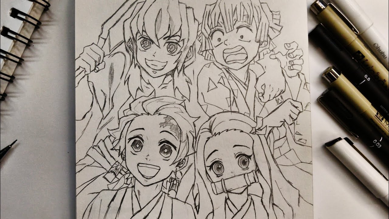 How To Draw Demon Slayer Characters Tanjiro Zenitsu Nezuko And