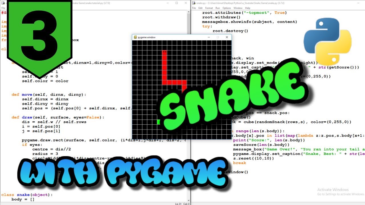 Snake Pygame Tutorial 3 Youtube