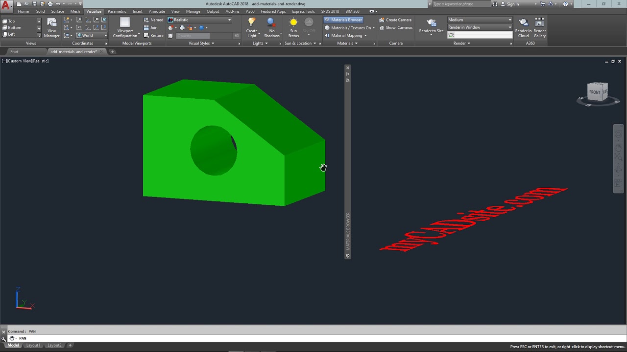 Autocad Tutorial Lesson 3 9 Add Materials And Render Complete