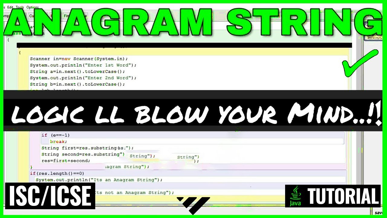 Anagram String Java Program Isc Icse Youtube