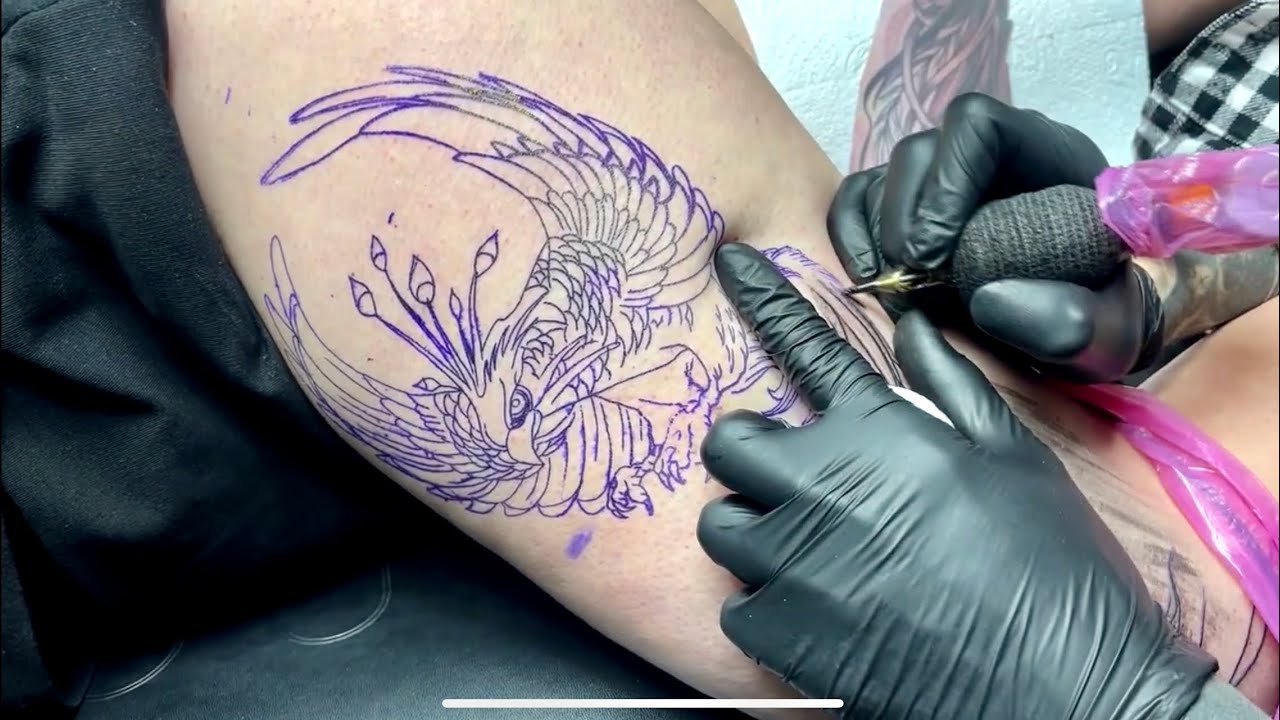 Phoenix Bird Tattoo On Leg Time Lapse Part 2 Youtube