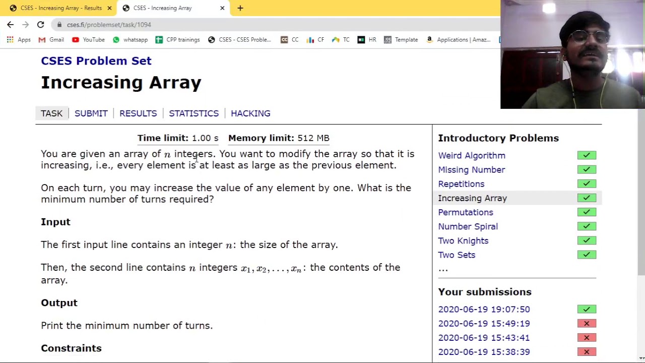 Increasing Array Cses Problem Set Solution Youtube
