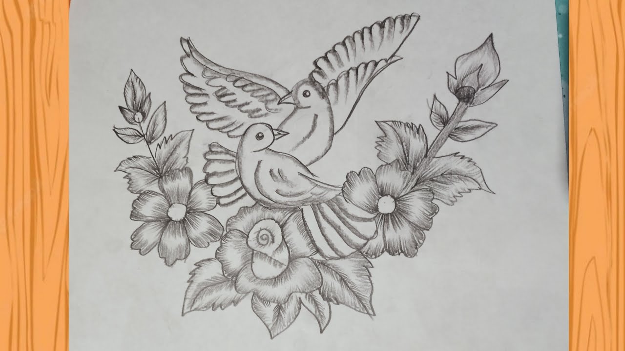 Beautiful Bird And Flower Drawing Easy Stap By Stap Youtube