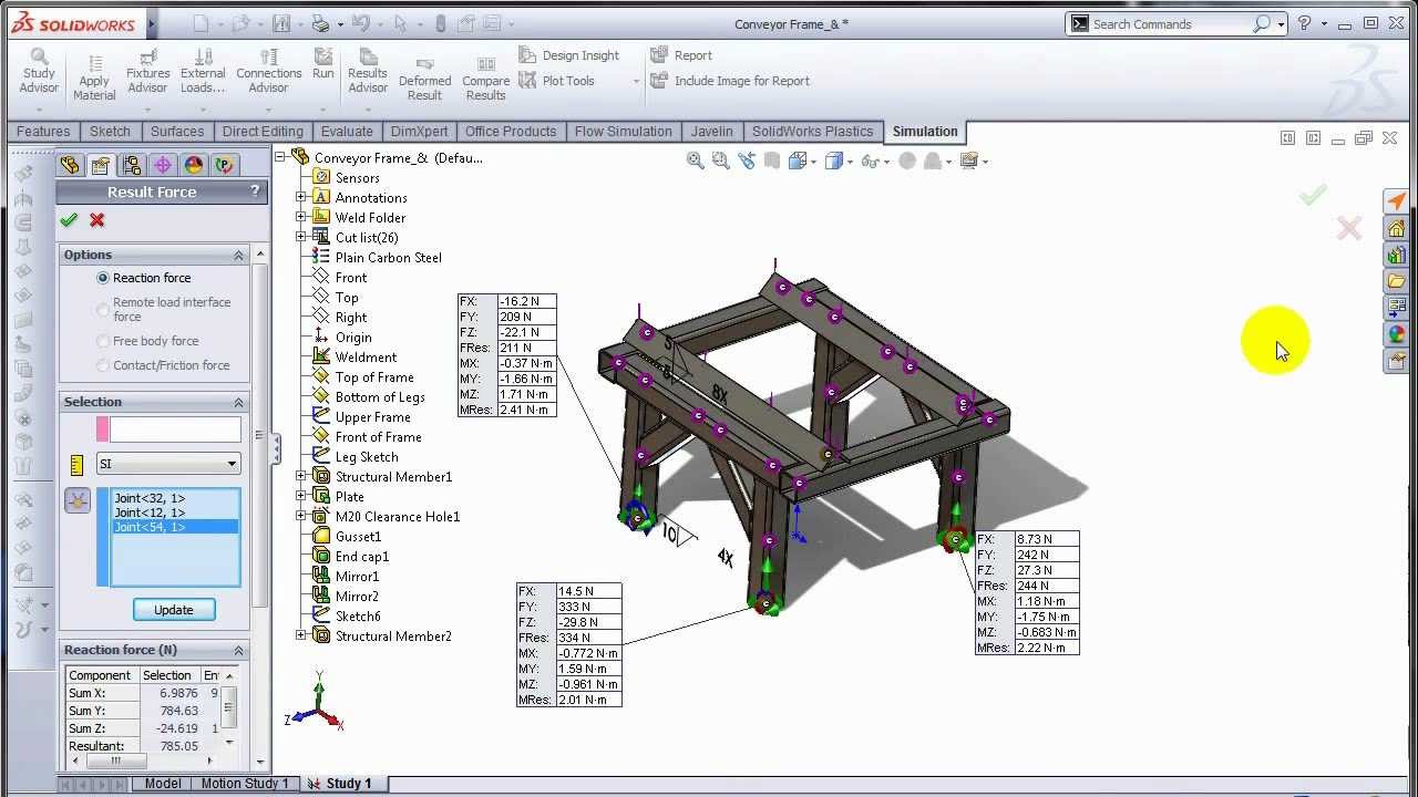 Solidworks Simulation Beam Reactions Youtube