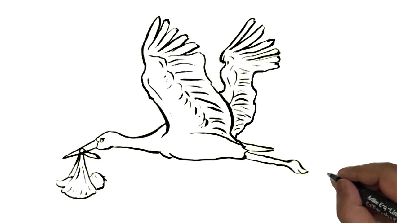 Stork With Baby Drawing How To Draw Stork With Baby Easy And Step By