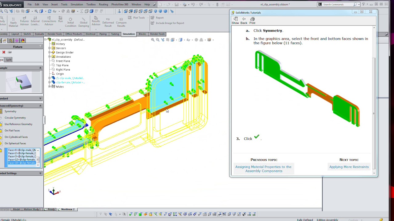 Solidworks S 8 Nonlinear Analysis Of A Clip Assembly Youtube