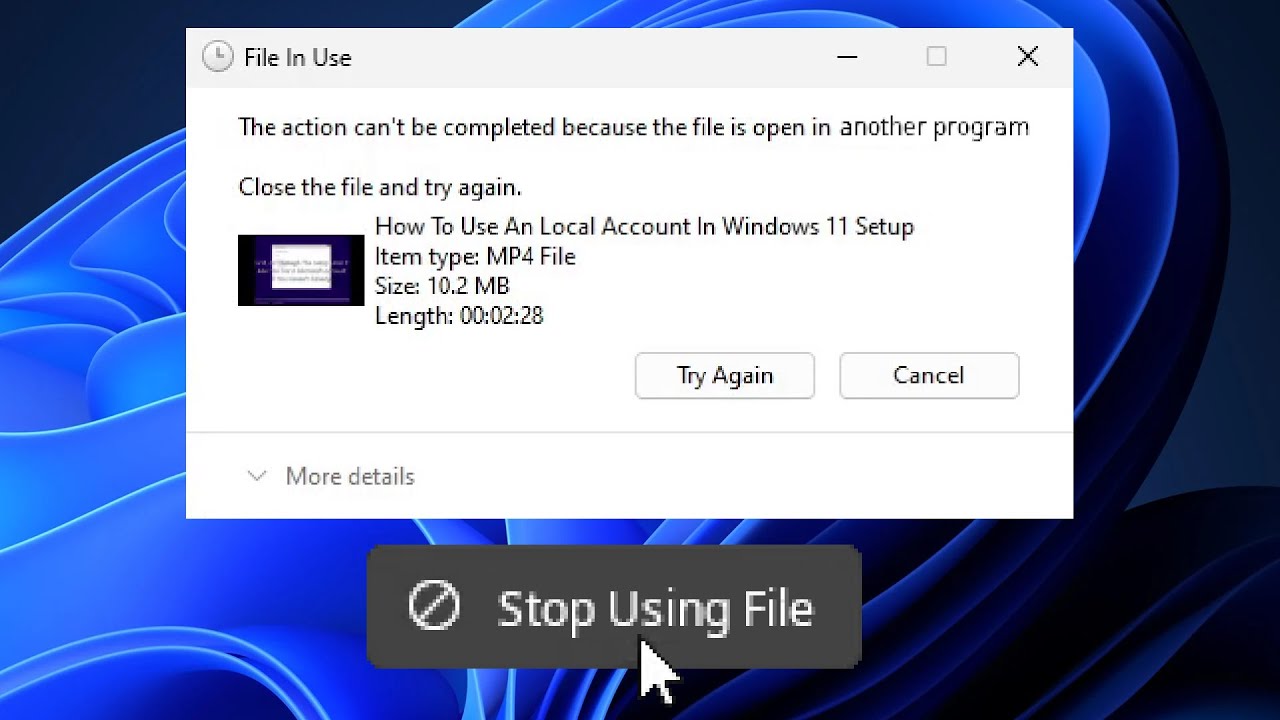 Action Cannot Be Completed Because File Open