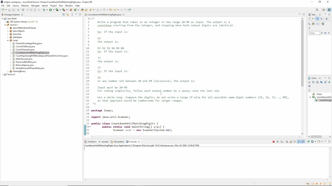 Java Lab Countdown Until Matching Digits Youtube