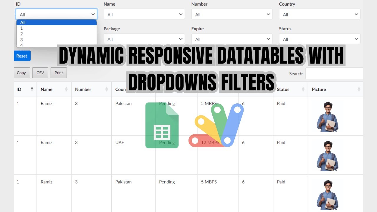 Dynamic Webapp Apps Script Datatables Google Sheets Filters R29