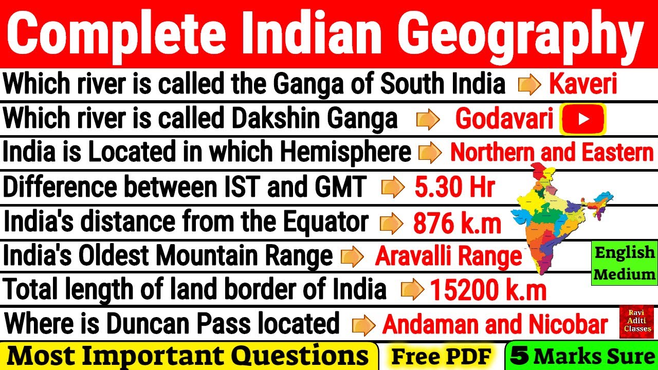 Indian Geography Complete Important Questions Complete Geography Gk