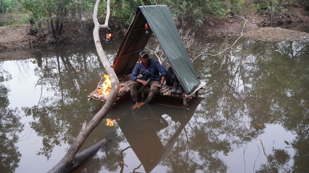 Bushcraft Build Shelter Camping On Water Floating Camping House Youtube