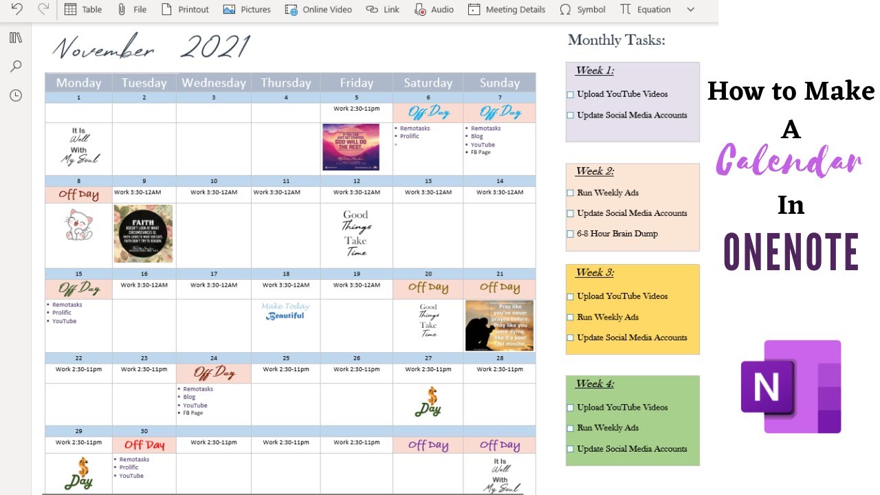 How To Organize Your Calendar In Onenote Design A Calendar In Onenote