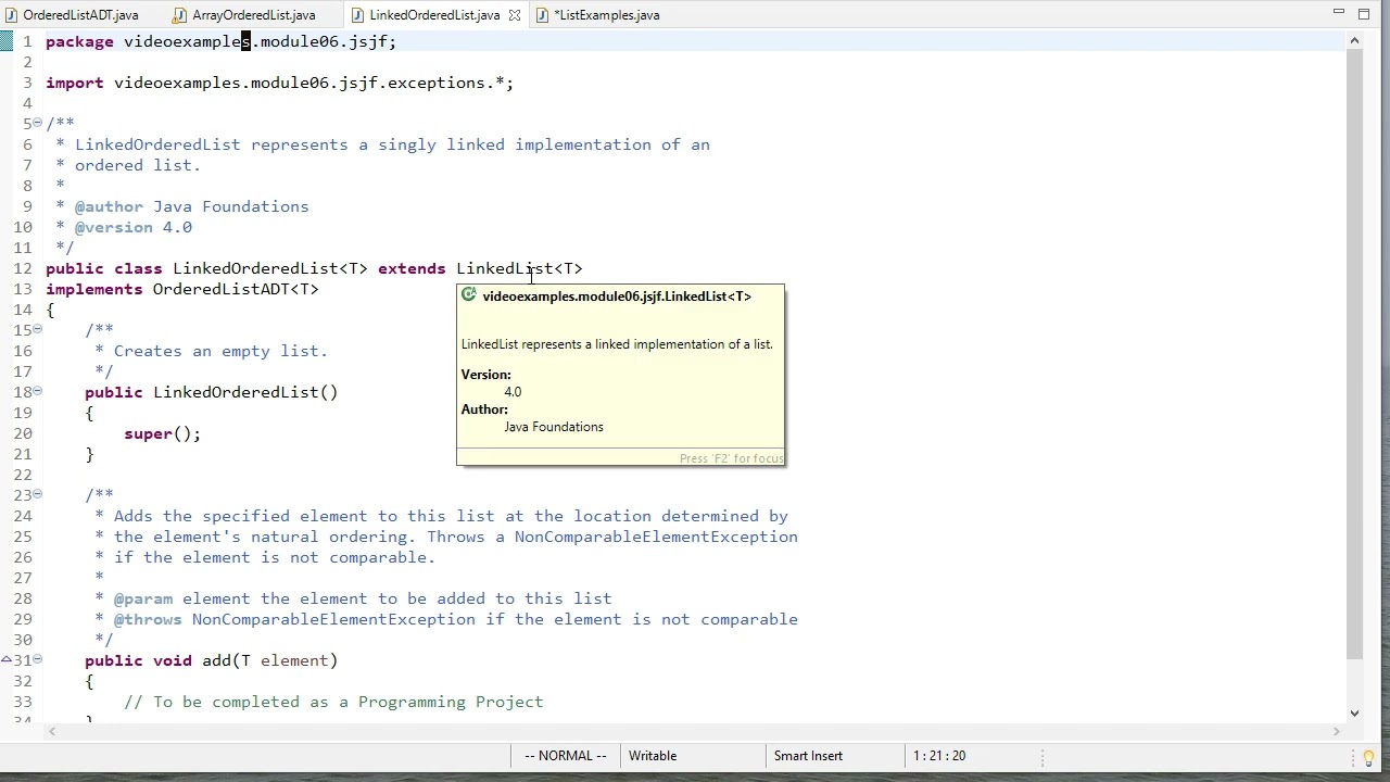 Implementing An Ordered List In Java Java Foundations Jsjf Youtube