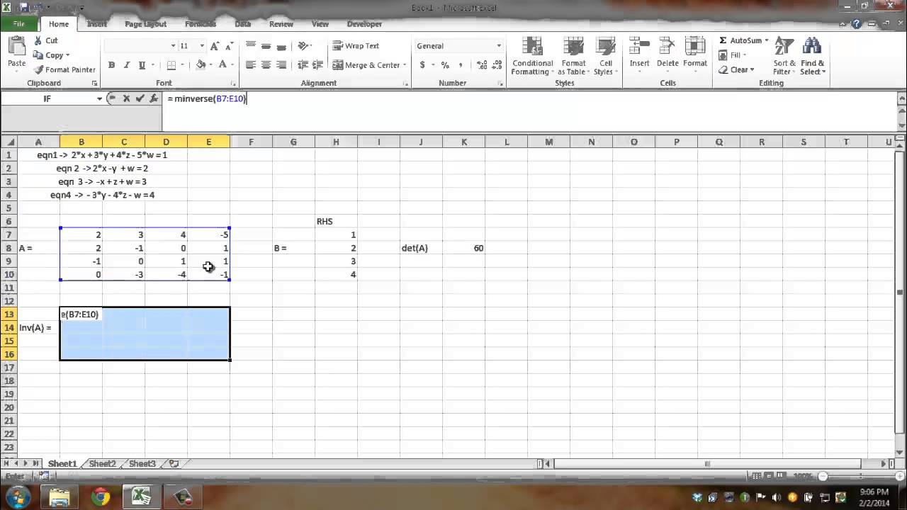 Solving Linear Algebraic Equations W Ms Excel Youtube
