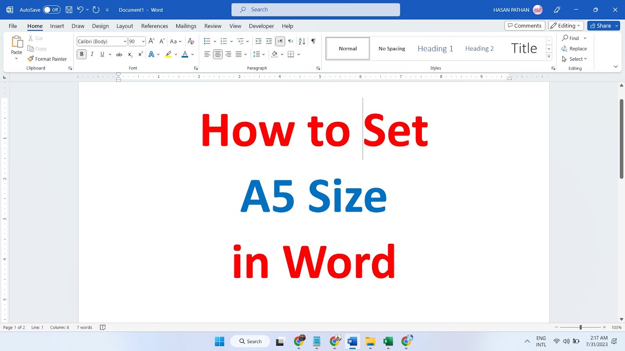 How To Set A5 Size In Word Youtube