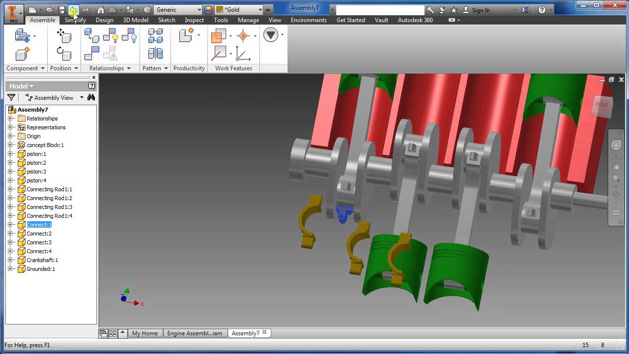Autodesk Inventor 2015 Part 3 Engine Concept Tutorial Piston Connecting