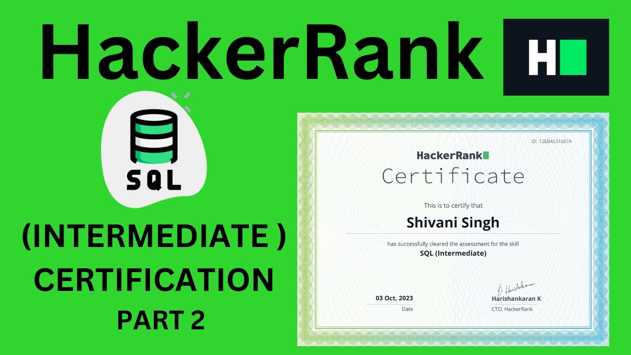 Sql Intermediate Certification Hackerrank Certificate Business