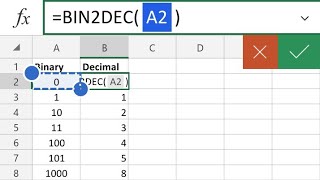 Us Tutorial Of Bin2dec Function In Ms Excel How To Convert Binary To