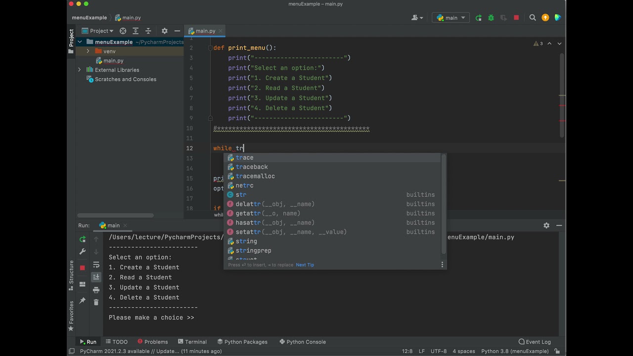Python Console Menu Example Youtube