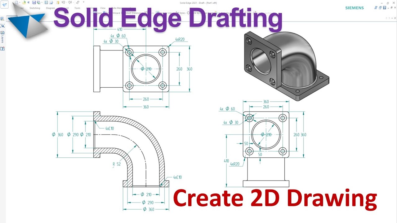 Solid Edge Drafting Tutorials 1 Create 2d Drawing From 3d Model