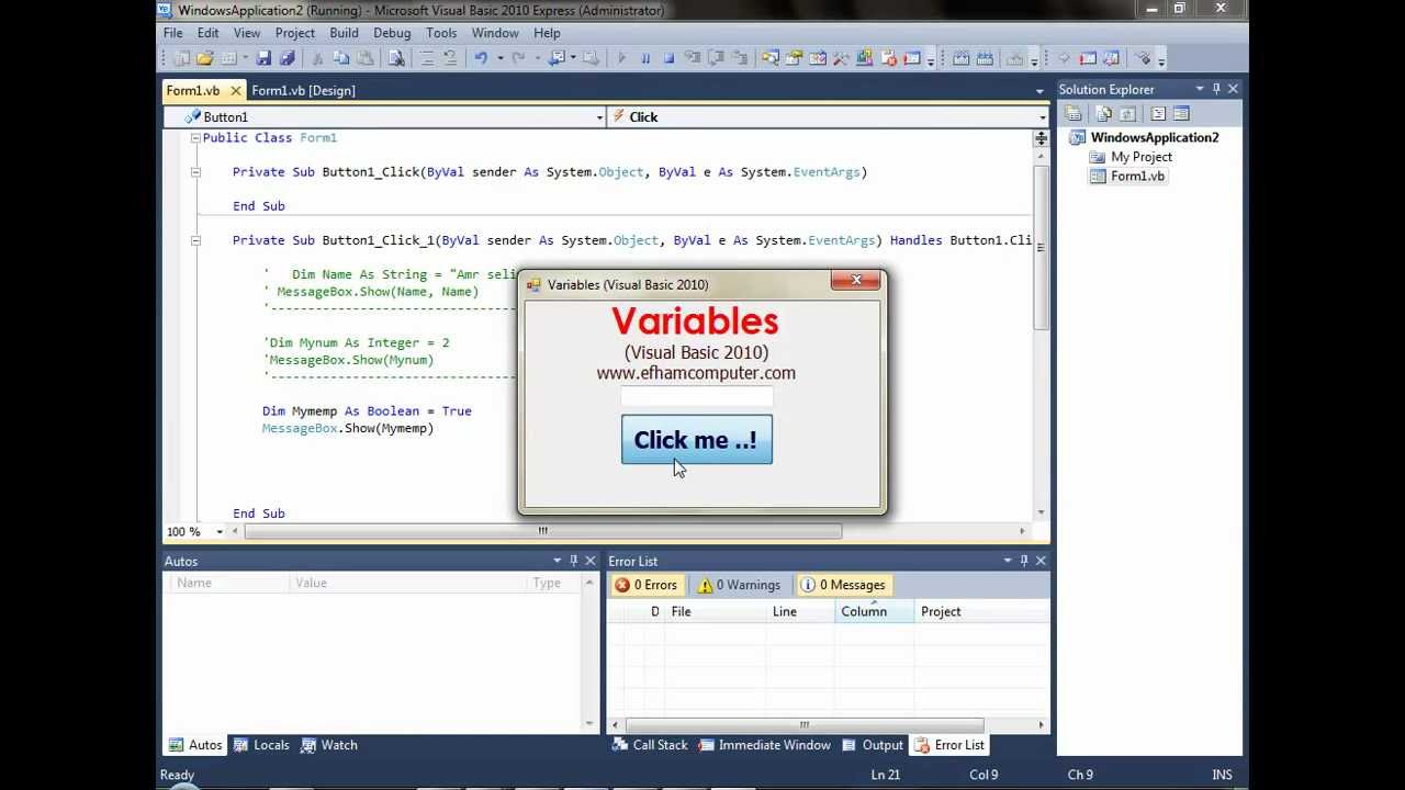Variables Visual Basic Youtube