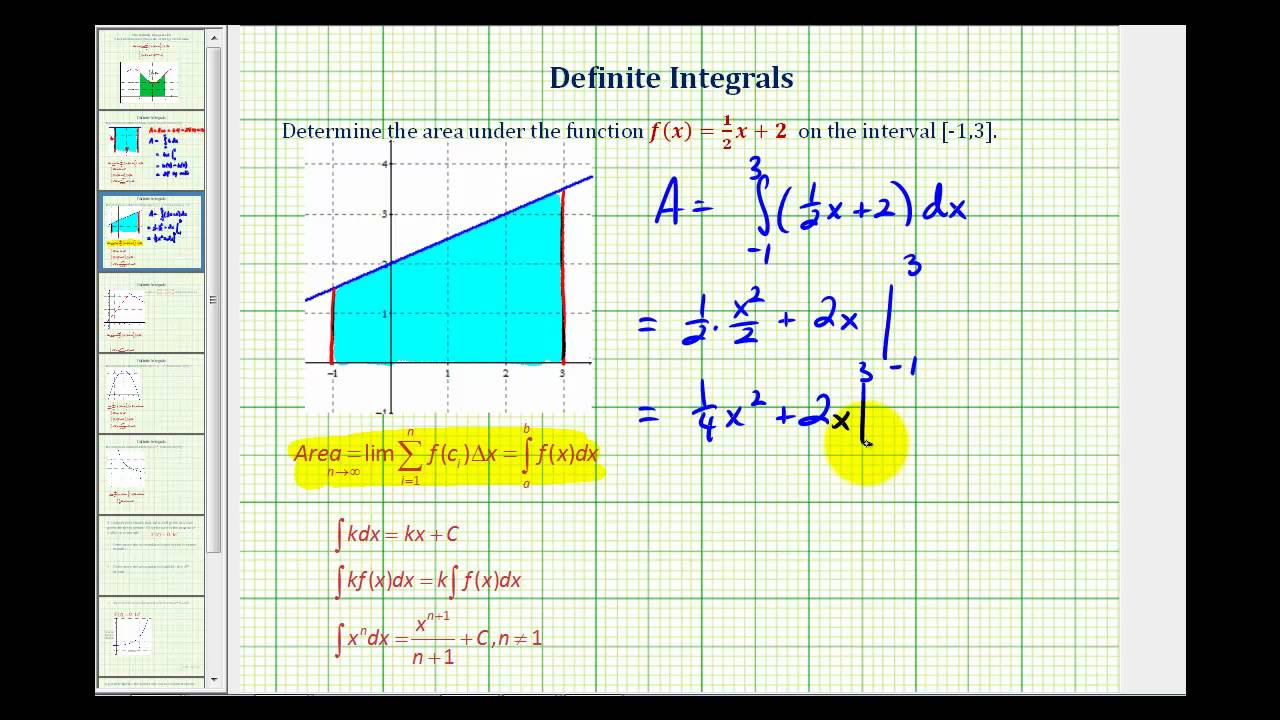 Ex 2 Area Under A Linear Function Using Definite Integration Youtube