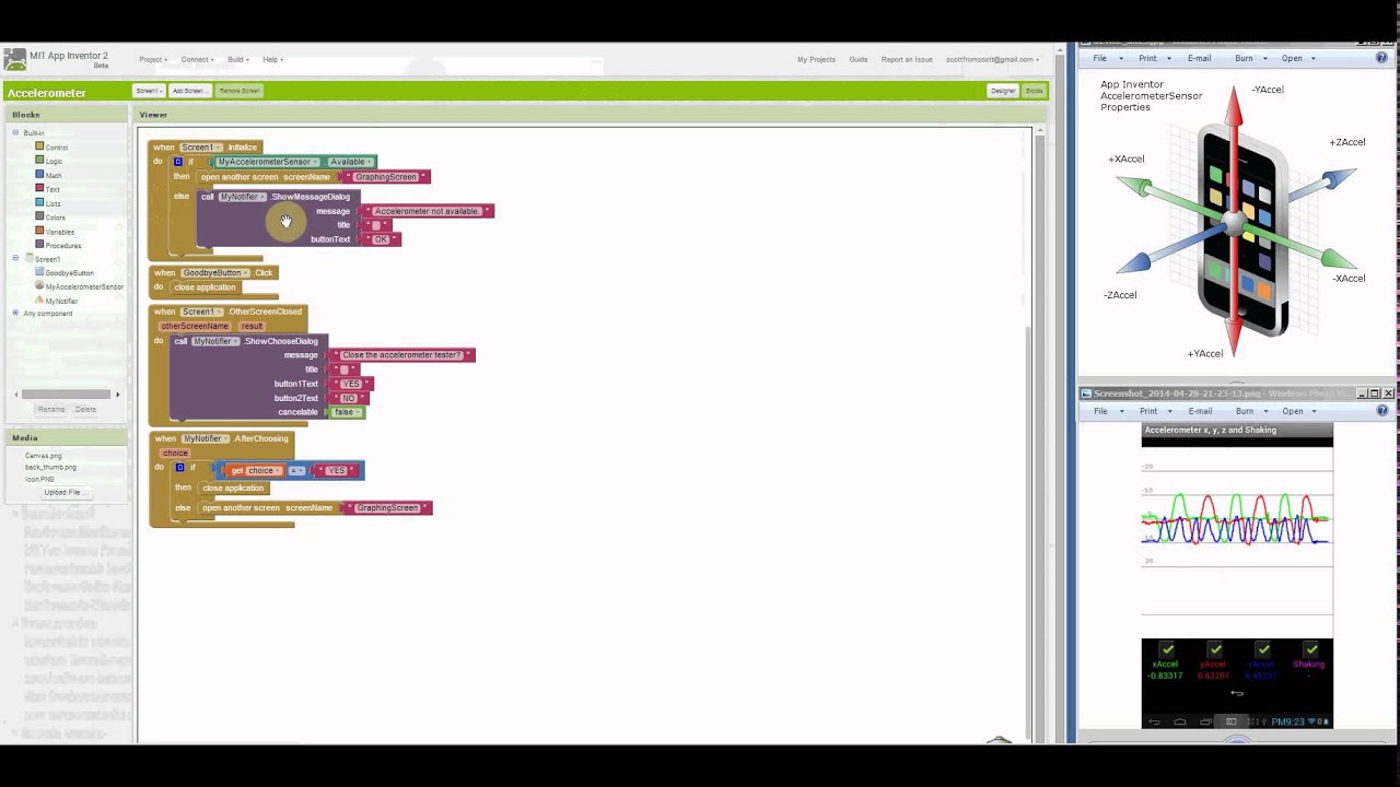 App Inventor Accelerometer Sensor Tester Youtube