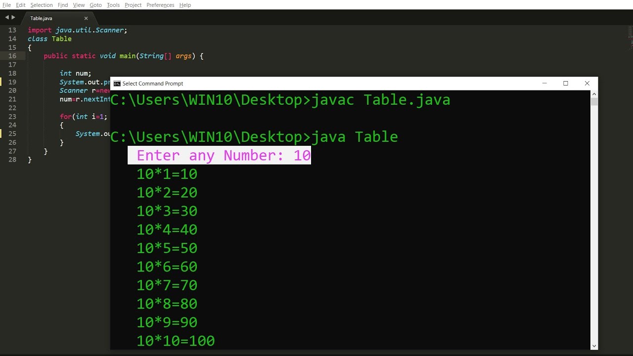 Java Program To Print Multiplication Table Learn Coding Youtube
