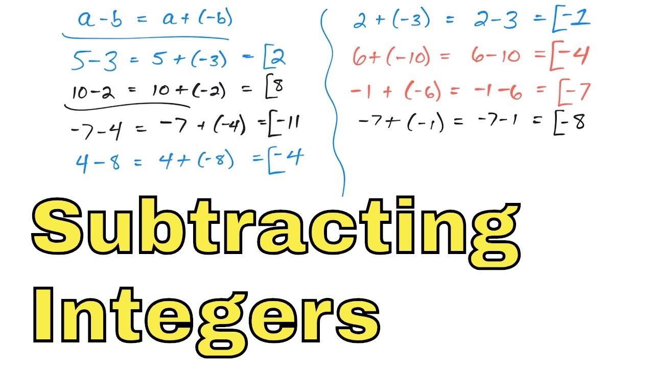 08 Subtracting Integers Part 1 Learn To Subtract Negative And