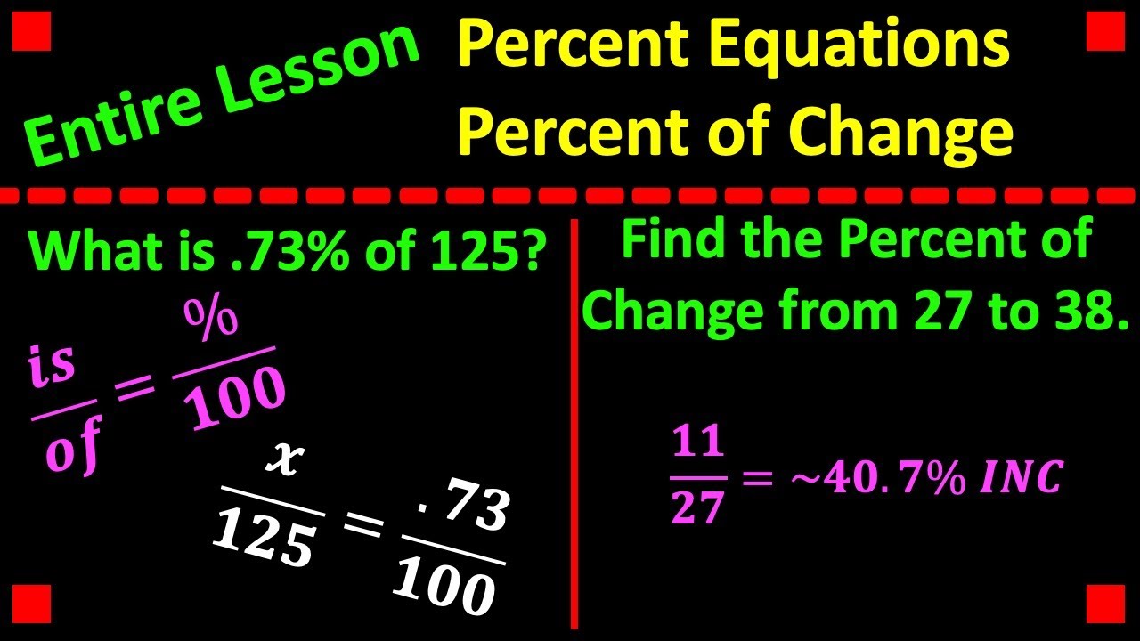 Percent Equation Percent Of Change Entire Lesson Youtube