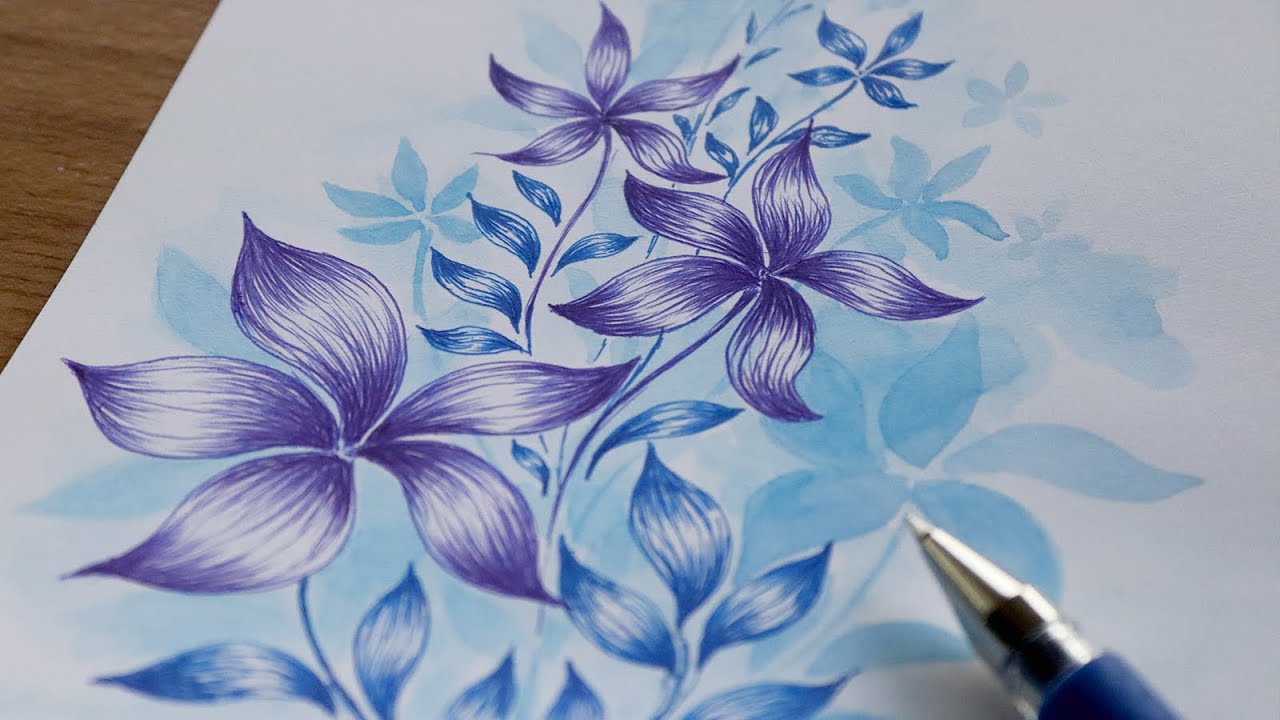 Imagine Blue Flower By Blue Pen Drawing Munny Art Drawing Blue Star