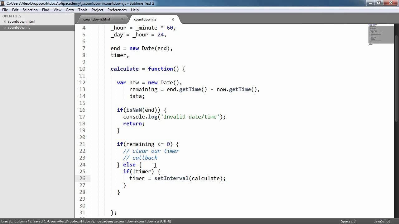Pure Javascript Countdown Youtube