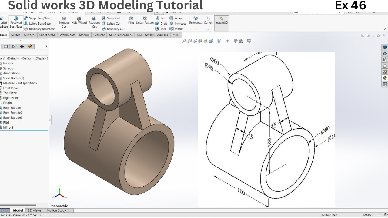 Solidworks 3d Modeling Tutorial Exercise 46 Step By Step Guide Youtube