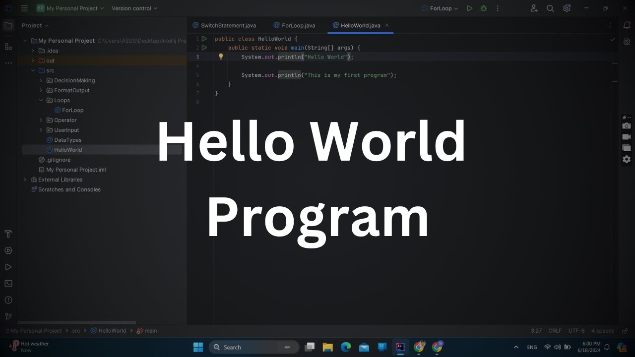 Java Hello World Program Youtube