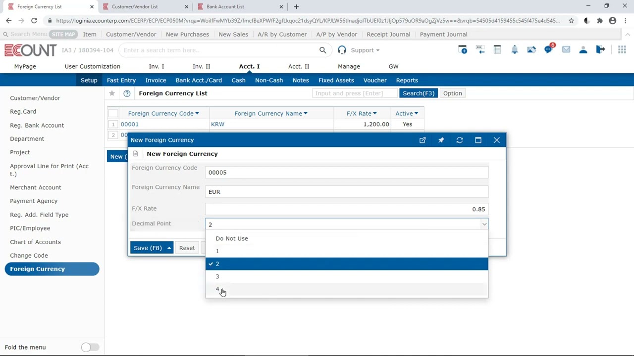 Ecount Practice Setup Foreign Currency Youtube
